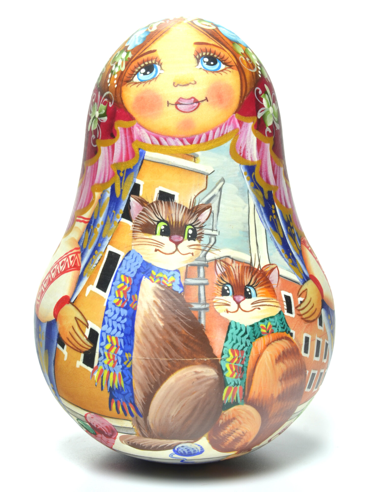 Неваляшка "Петербургские коты". Авторская художественная роспись. Высота 14 см.