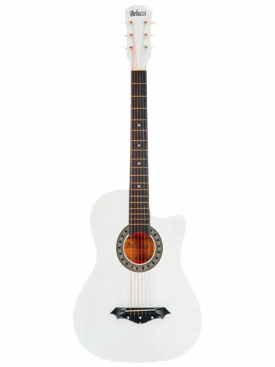 Гитара акустическая 6 струнная Belucci BC3820 WH, Размер 38", Folk, 18 ладов, В комплекте медиатор/чехол/ремень/струны, Белый