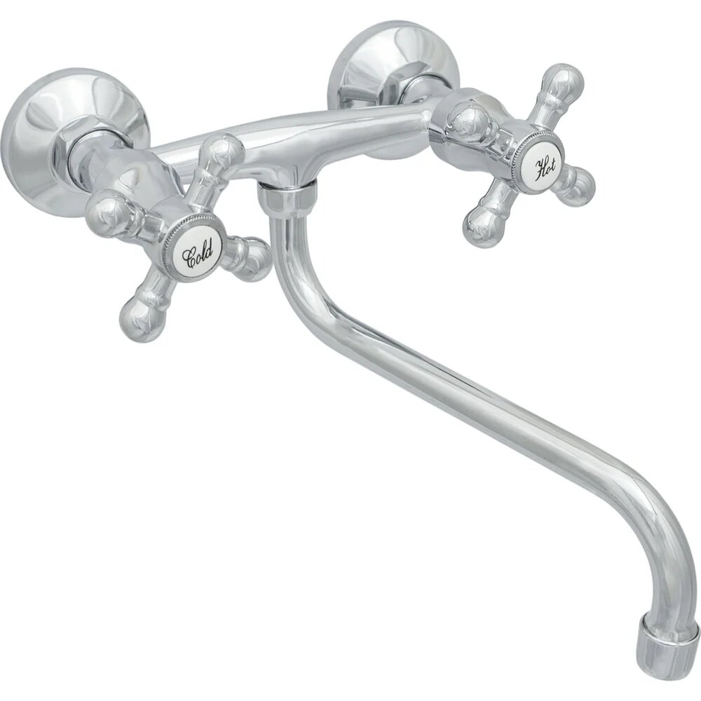 Настенный смеситель для ванны ЦС СМ 294 К М_Крест излив круглый D16 L-240 мм СМ508906, хромированная отделка