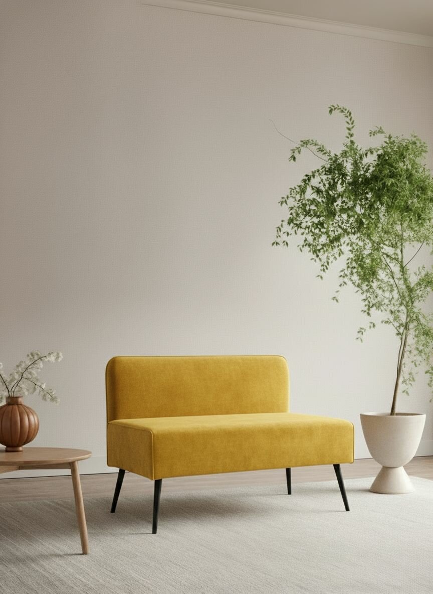 Диван прямой Ион желтый велюр для офиса, дома, зоны ожидания, кухни