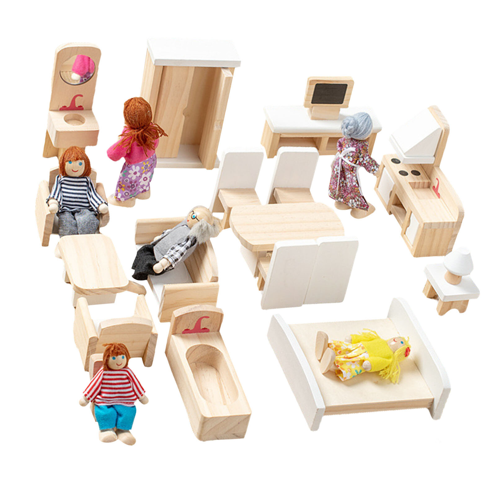 Деревянный кукольный домик с мебелью для детских игр