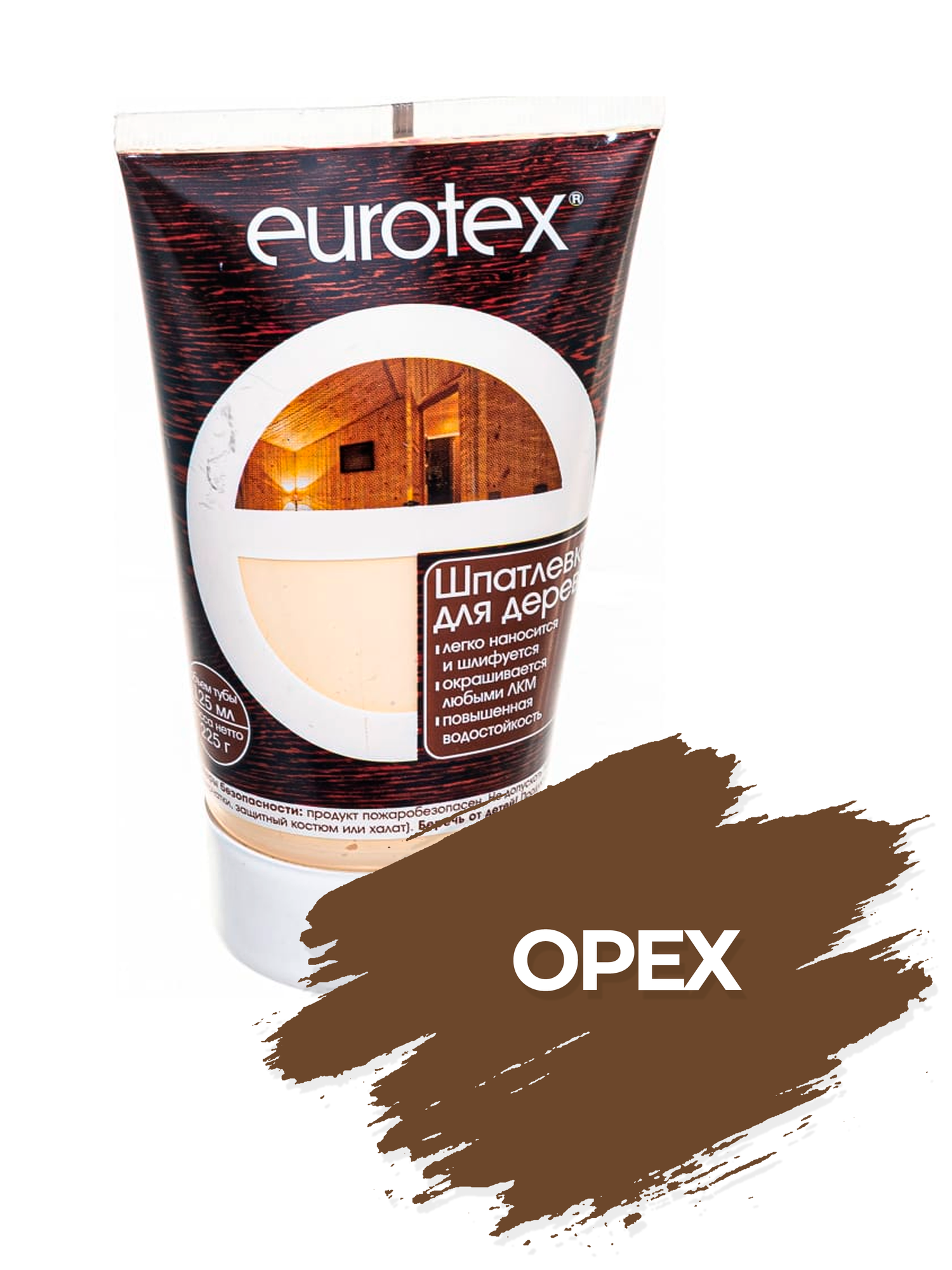 Шпатлевка EUROTEX, для дерева, акриловая, универсальная, орех 0.225 кг