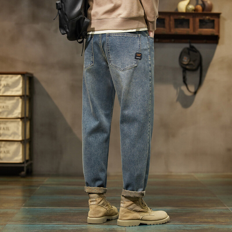Охоты Брюки JYL Утеплённые джинсы мужские зимние толстые прямые широкие конические американские ретро девятидлинные повседневные