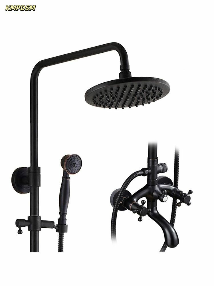 Черный старинный душевой набор, европейский стиль ретро, латунь, горячая и холодная вода, оборудование для душа в ванной комнате
