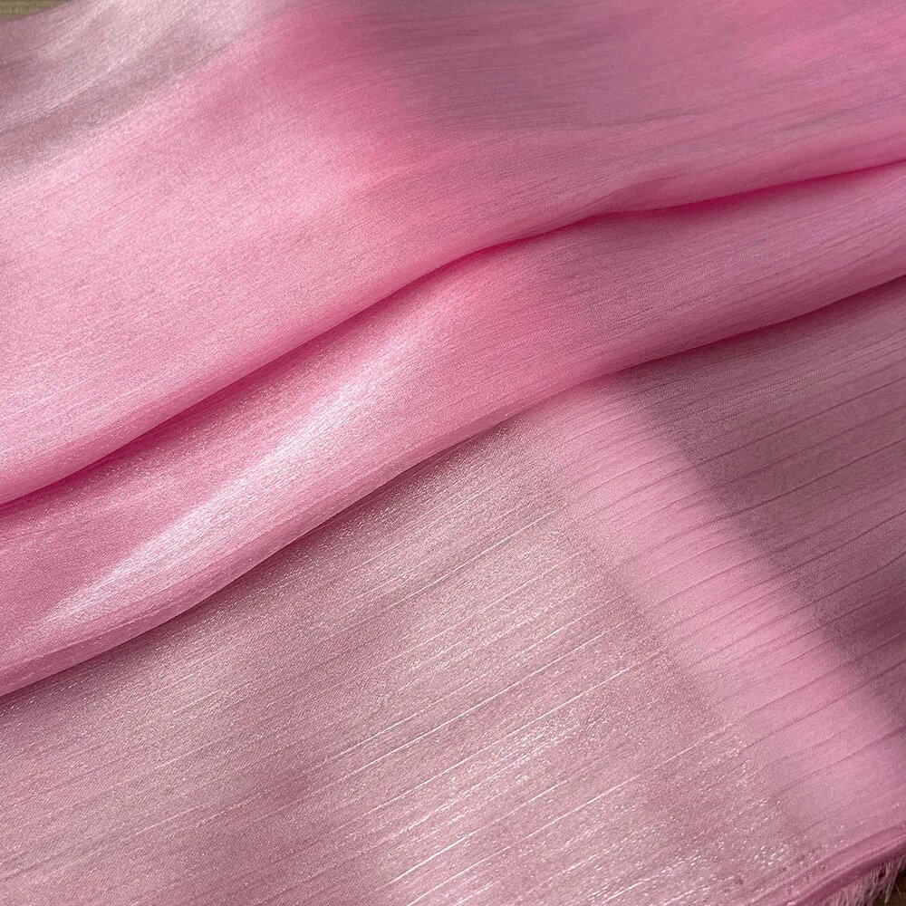 Серебристая Полосатая Шифоновая Ткань, 100% Полиэстер, Блестящая Органза, Прозрачная, Для Рукоделия, Свадебных Блузок