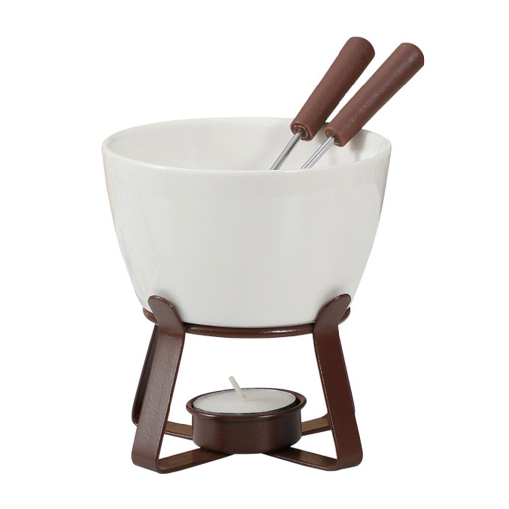 Набор Керамических Кружек для Фондю с Железной Подставкой и 2 Вилками, Подогреватель для Сыра, Плавящийся Горячий Горшочек