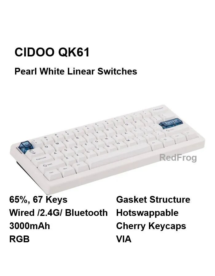 Cidoo Игровая клавиатура беспроводная QK61 V2, Английская раскладка, белый