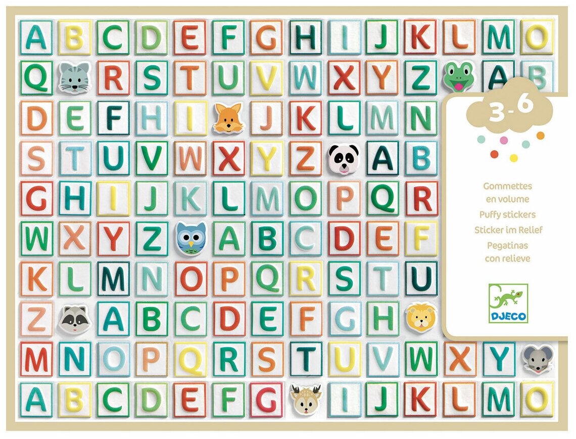 Набор объёмных наклеек Djeco (Джеко) «Латинские буквы», 31 х 0.2 х 24 см