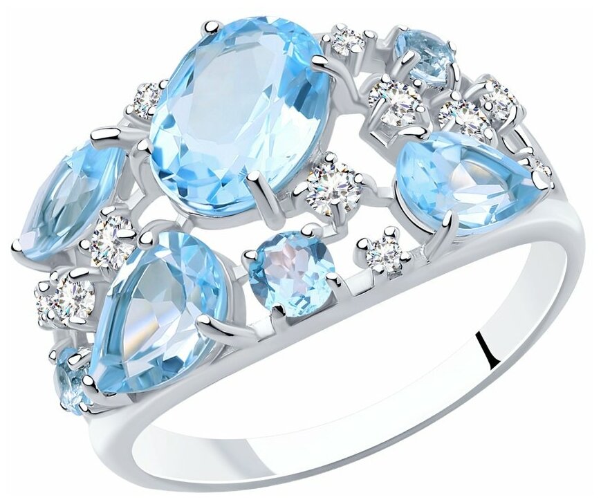 Кольцо, серебро, 925 проба, родирование, топаз, фианит