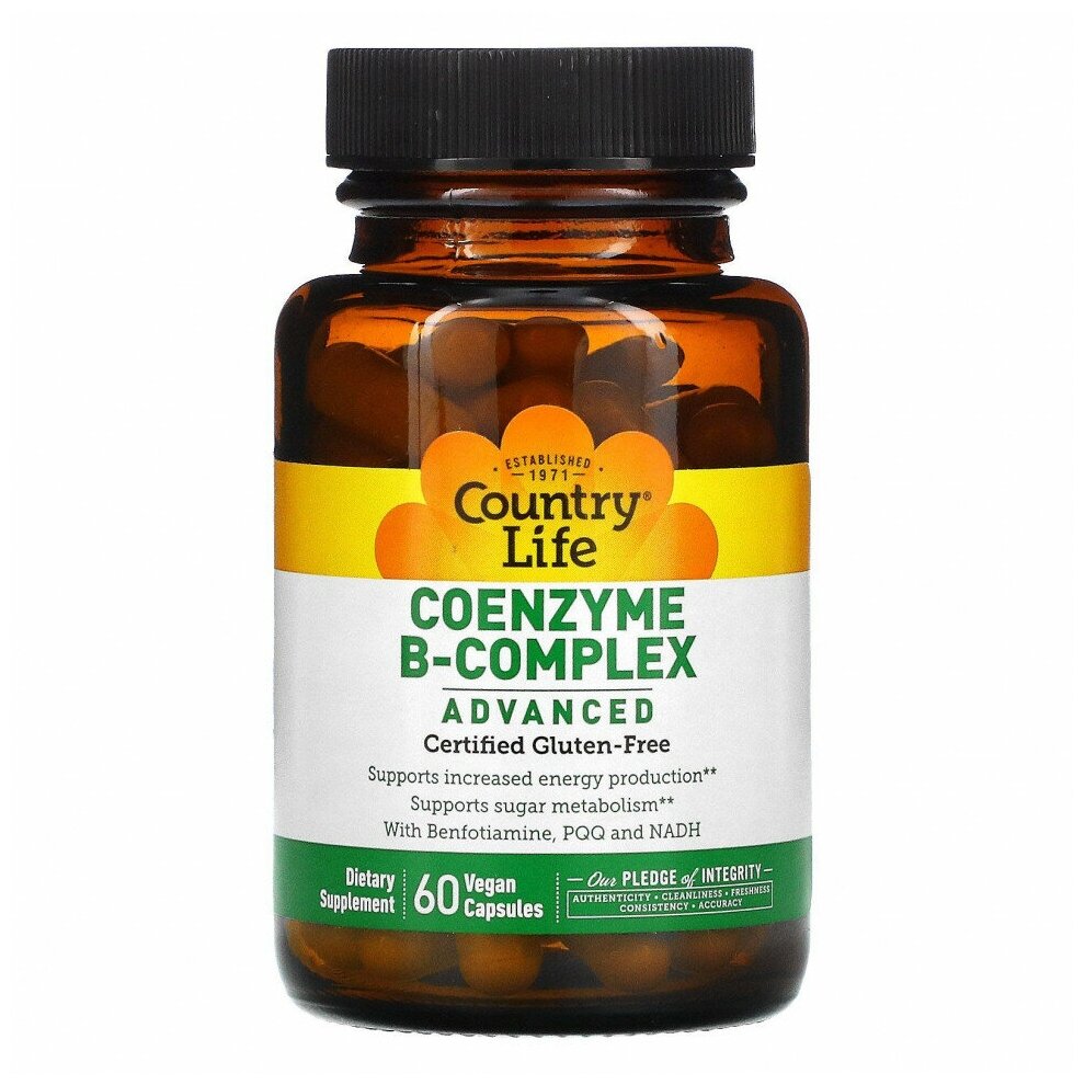 Country Life, комплекс коэнзимов группы B, улучшенная формула, 60 веганских капсул