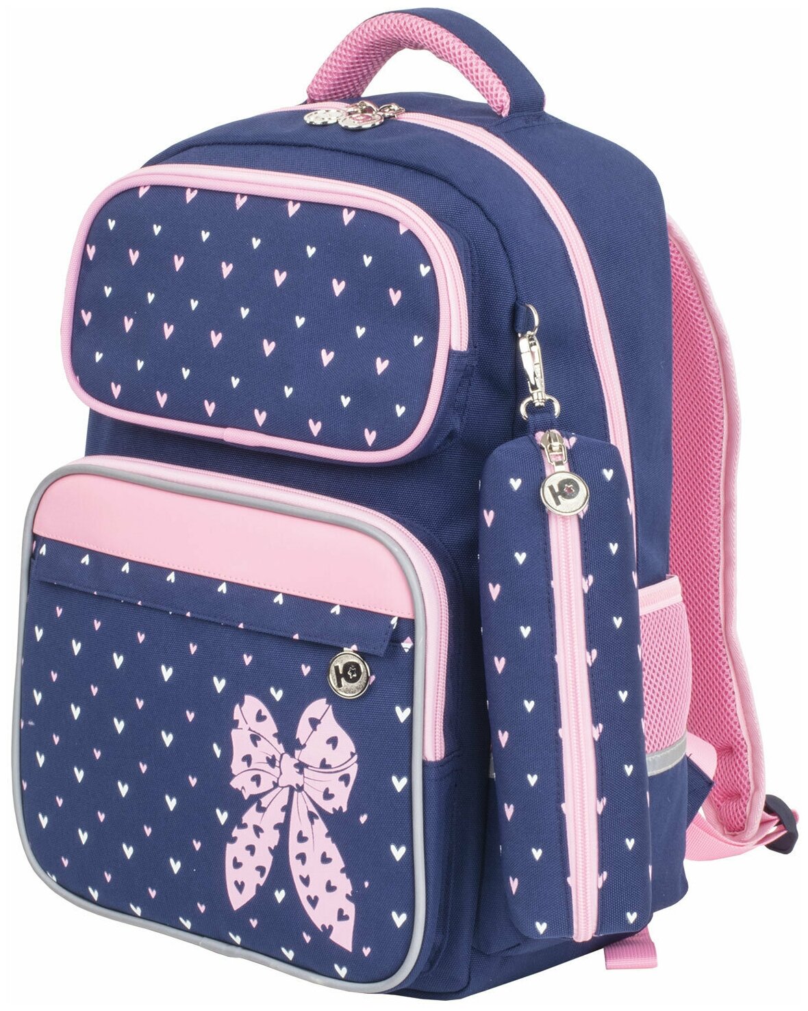 Рюкзак ЮнЛандия Complete Pink bow, с пеналом в комплекте, эрго-спинка, 42х29х14 см