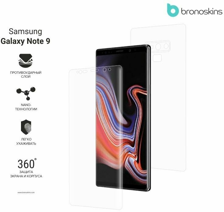 Защитная бронированная пленка на экран Samsung Galaxy Note 9 (Глянцевая, CaseFriendly с отступом под чехол)