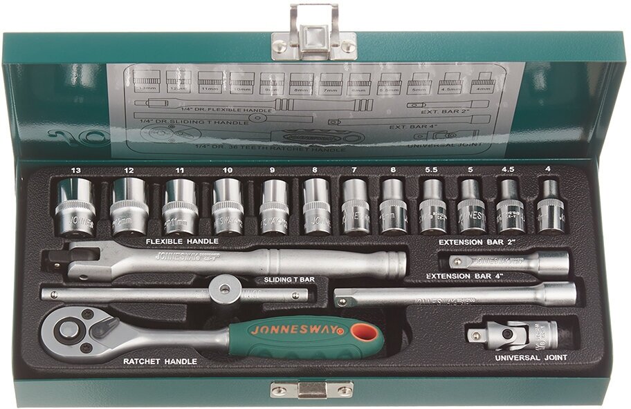 Набор торцевых головок с трещоткой Jonnesway 1/4 (S04H2118S) (18 шт.)
