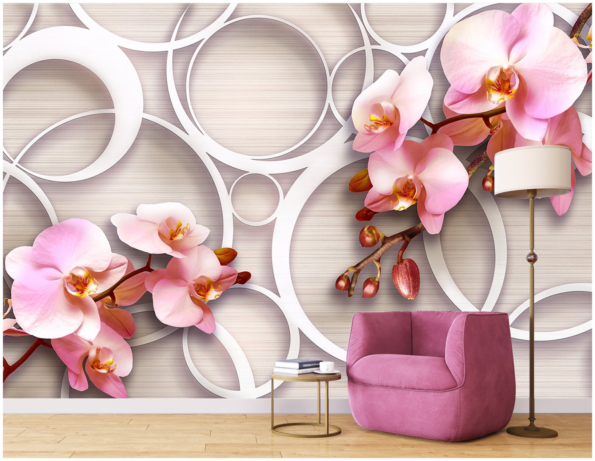 Фотообои Флизелиновые с виниловым покрытием 3д Цветы орхидеи 400х270 см , обои на стену