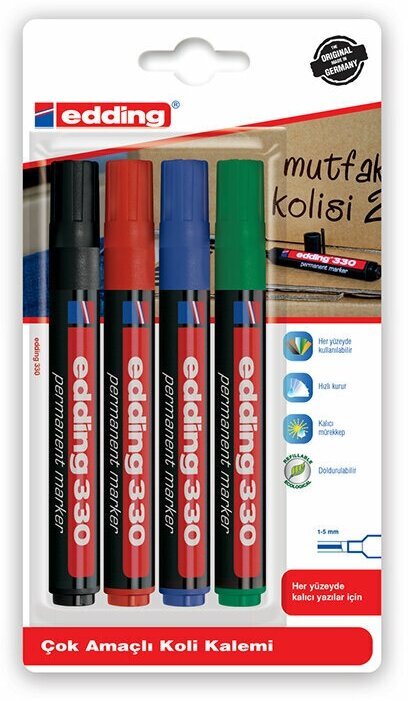 Набор маркеров перманентных edding 330, скошенный наконечник, 1-5 мм, 4 штуки 4 цвета