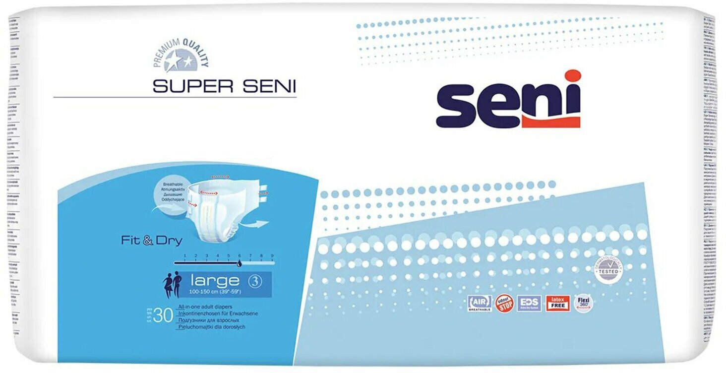 Подгузники для взрослых SENI super large, 30 шт, одноразовые (SE-094-LA30-JA1)