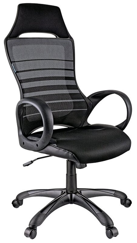 Кресло игровое Helmi HL-S05 "Podium", ткань/сетка/экокожа черная, пластик черный