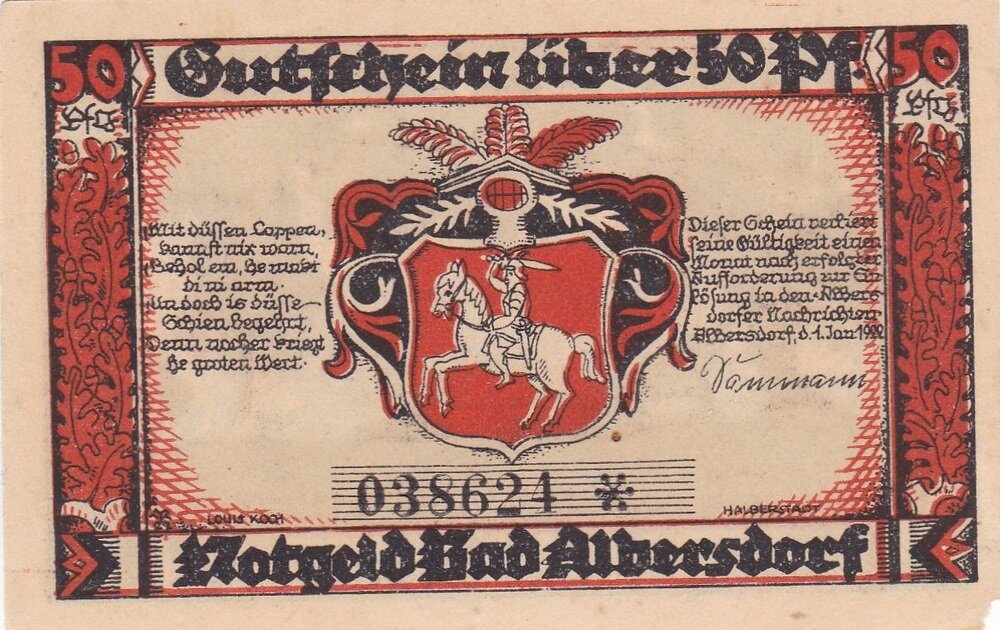 Германия (Веймарская Республика) Альберсдорф 50 пфеннигов 1922 г.