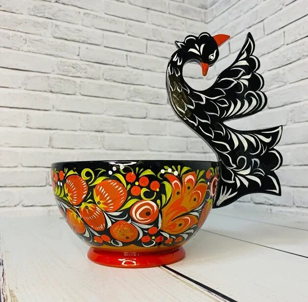 Чашка Хохлома "Птица", хохломская роспись, сувенирная, 180*170 мм