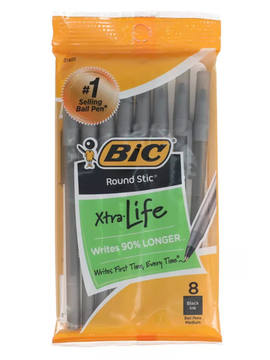 BIC Xtra Life шариковые ручки, средний закругленный наконечник 1,0 мм черные, 8 шт