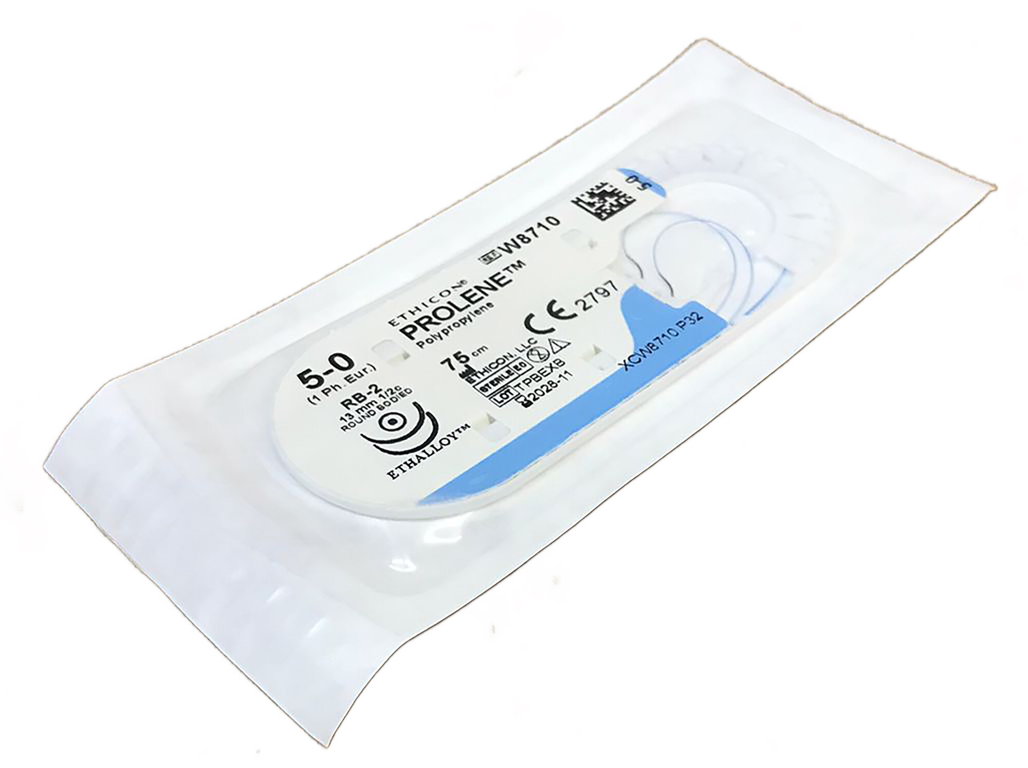 Шовный материал Ethicon Prolene 5/0, длина 75см, двойная игла, W8710, 1шт.