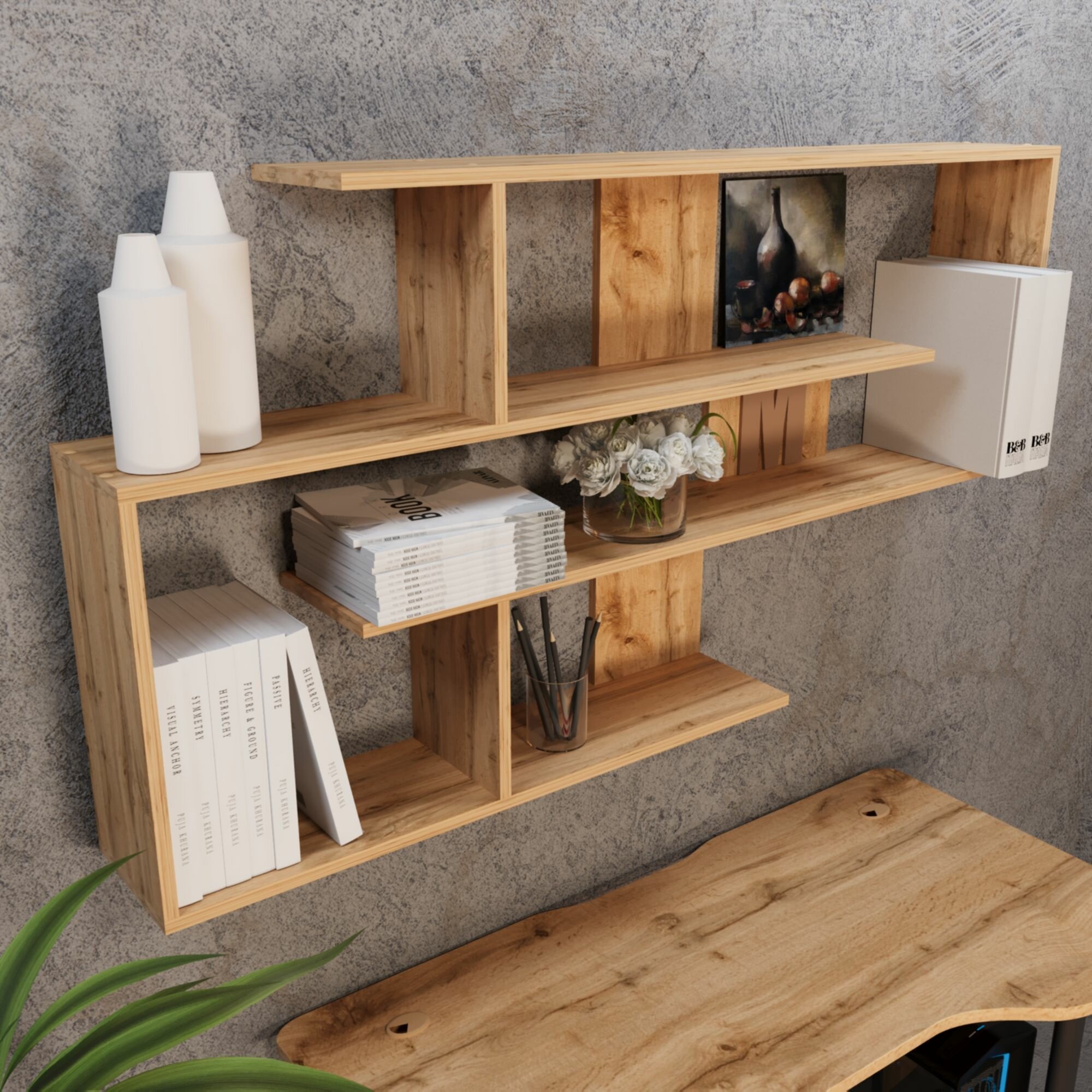 Полка настенная Горка, дуб вотан