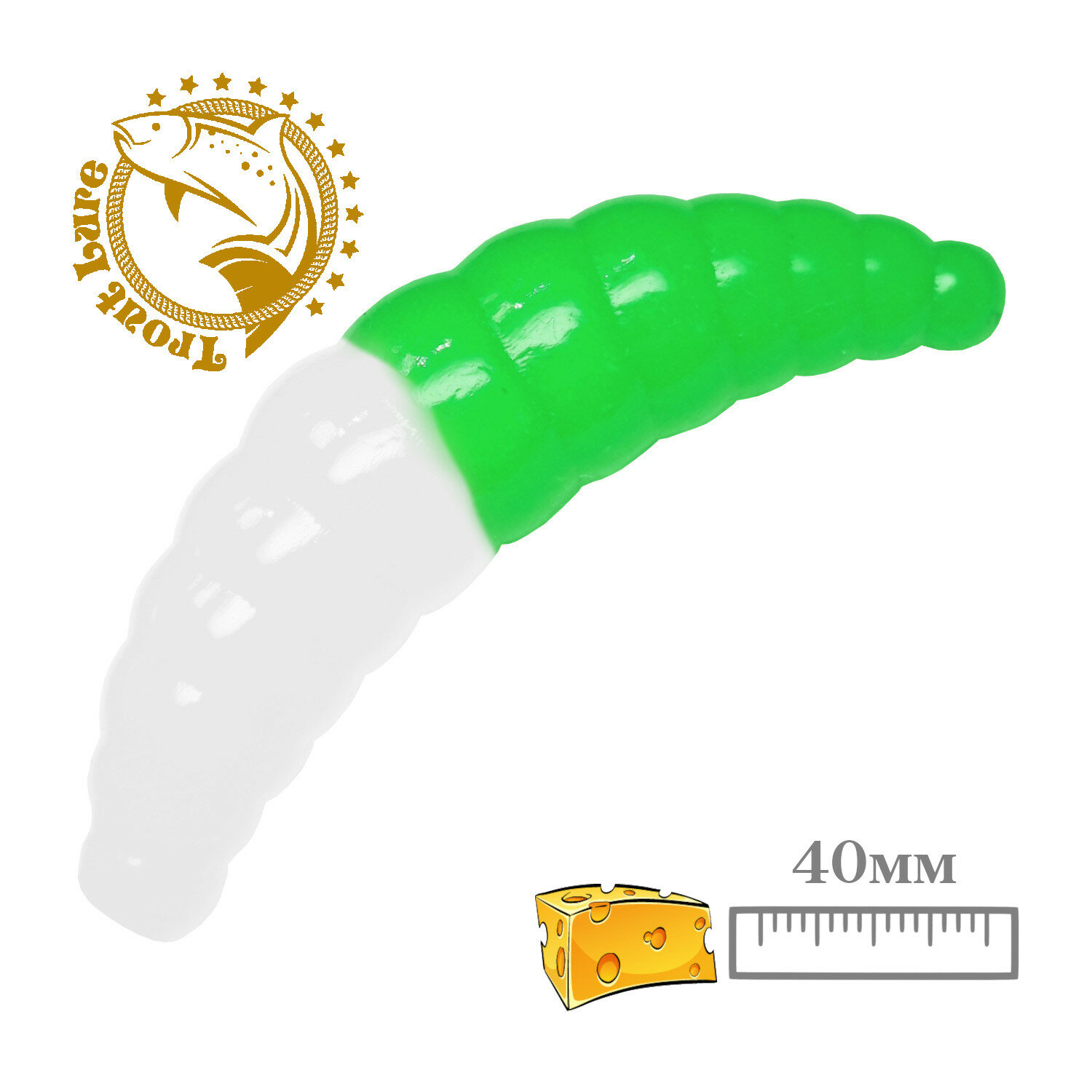Силикон TROUT LURE (SANSAN) в банке, MAGGOT 40, СЫР, COL. 15 (White-Green), (10шт)