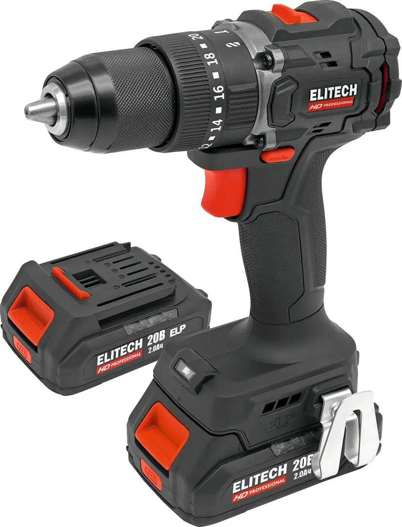 Дрель-шуруповерт аккумуляторная Elitech CD20ISL2, 20 В Li-ion 2x2 Ач