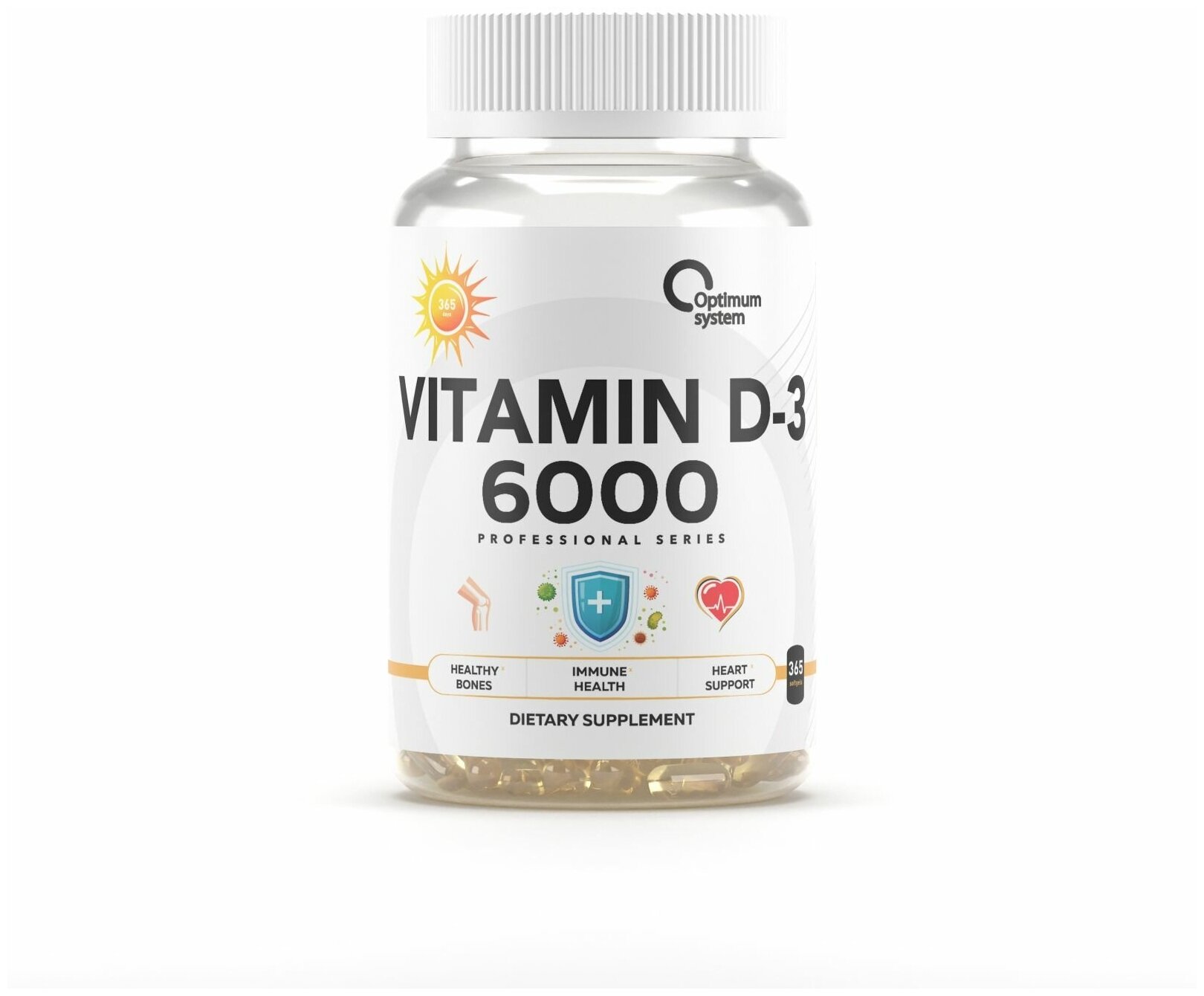 Витамин D Optimum System, Vitamin D3, (6000 IU), 365 капсул, 365 капсул