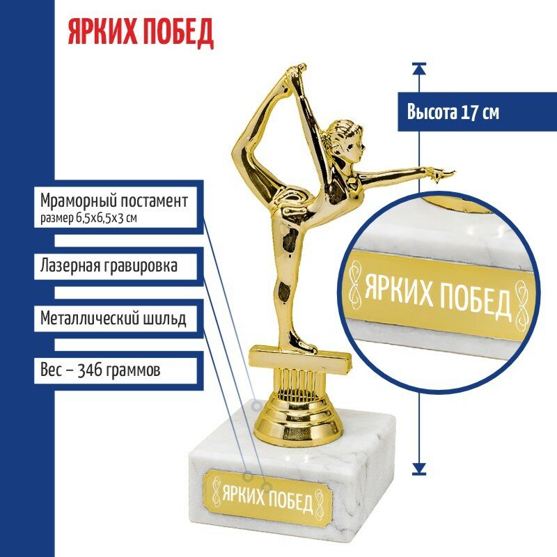 Статуэтка Гимнастка "Ярких побед" на мраморном постаменте (17 см)