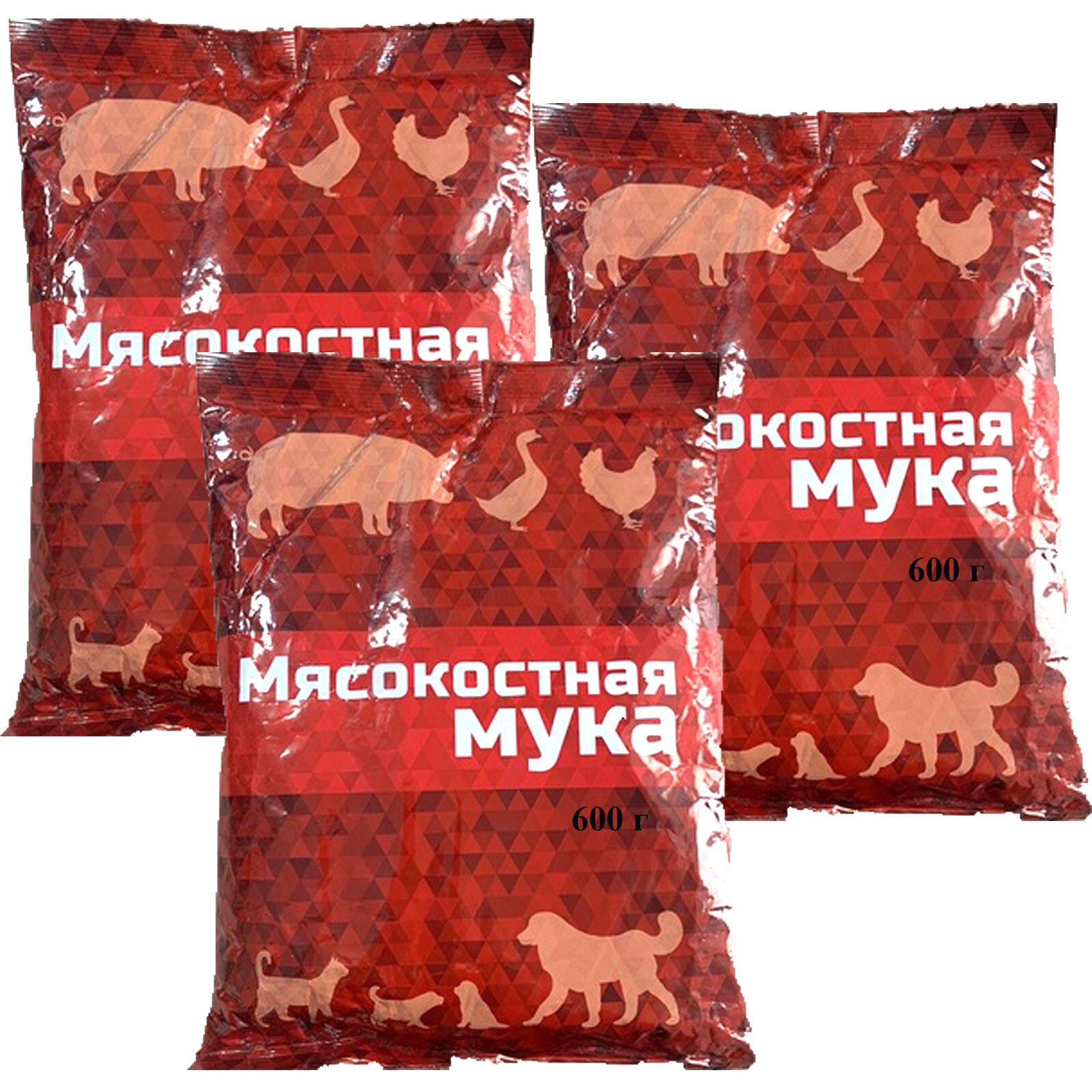 Мука мясокостная, кормовая добавка для с/х птиц и животных, 600 г х 3 шт