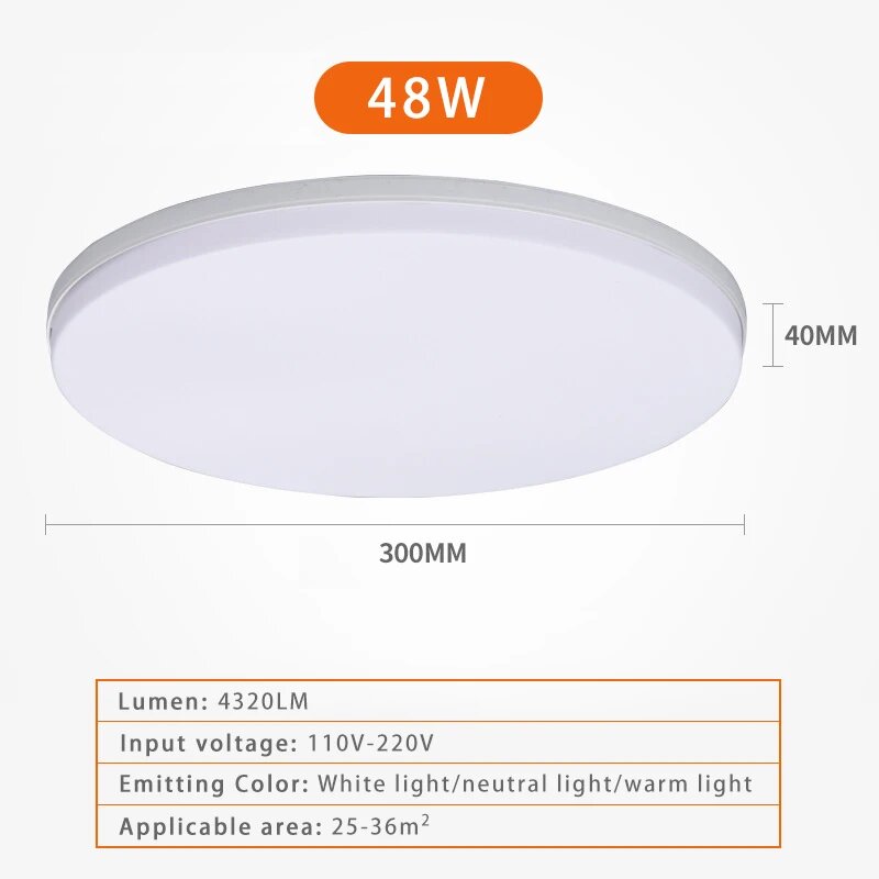 Потолочный светодиодный светильник 30CM-48W, Cool white-6000k