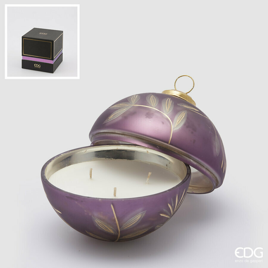 Свеча в стеклянном шаре с рисунком листьев, 13 см