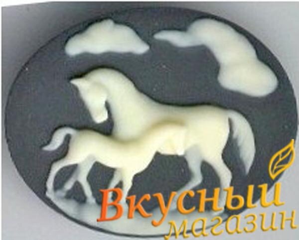 Молд для шоколада/мастики силиконовый Камея Лошади с облаками, 4х3 см. (Набор из 2 шт.)