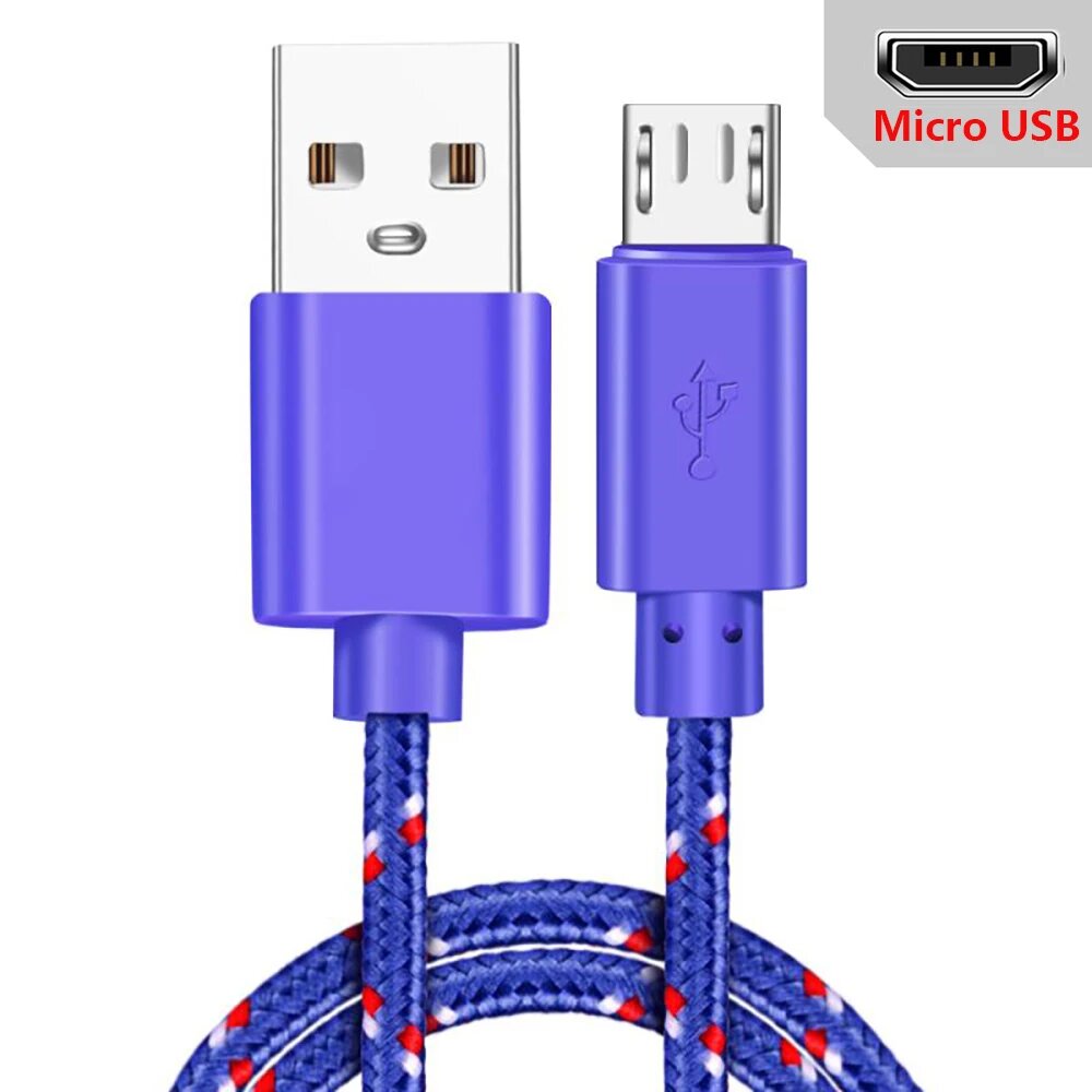 Кабель Micro USB 1 м/2 м/3 м, USB-кабель для синхронизации данных, USB-кабель для зарядного устройства для Samsung, Huawei, Xiaomi, HTC, телефона Android, нейлоновые плетеные кабели Microusb 3m, Purple For Micro