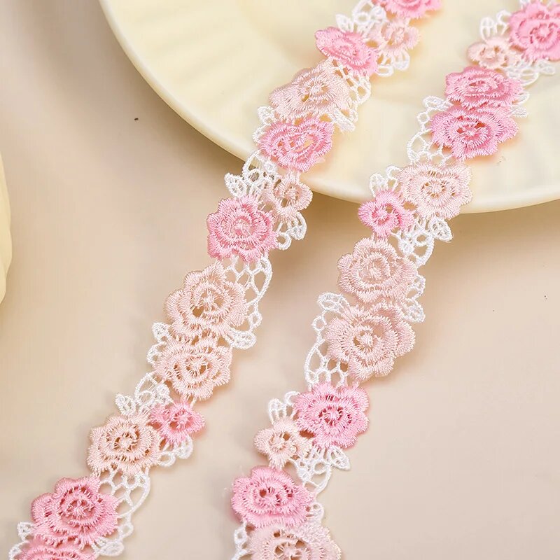 Кружевная лента с розовыми цветами, 2 метра, pink 1