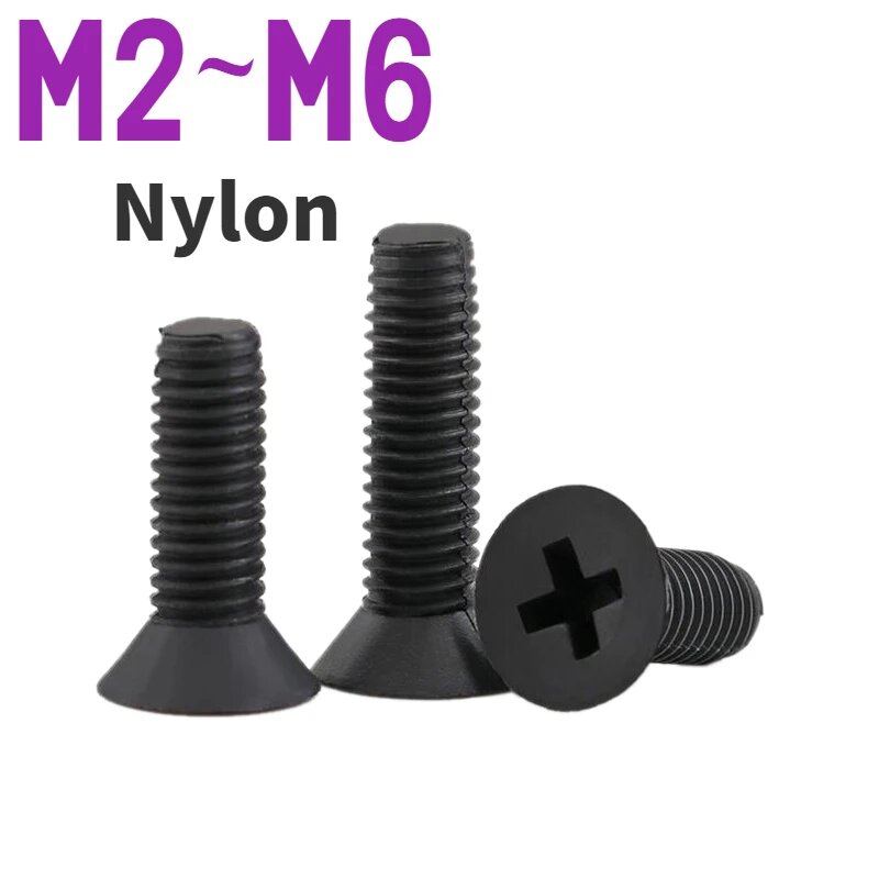 Черные нейлоновые винты с потайной головкой M2-M6 4-40 мм M6x20mm-20Pcs