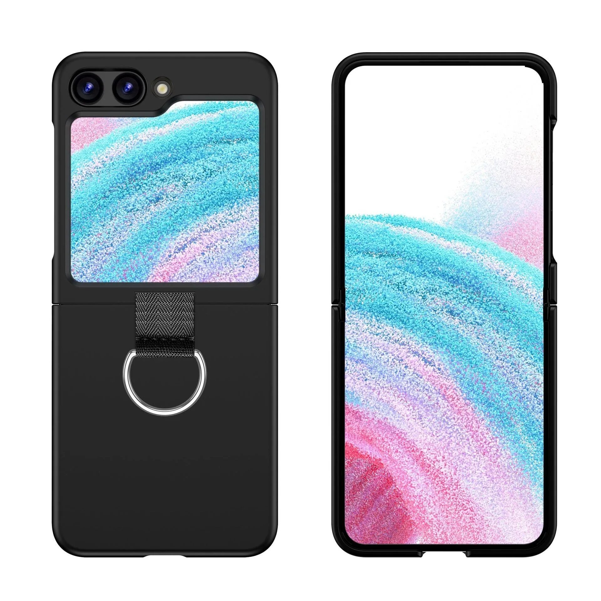 Чехол для Samsung Z Flip 6, черный, силикон, кольцо