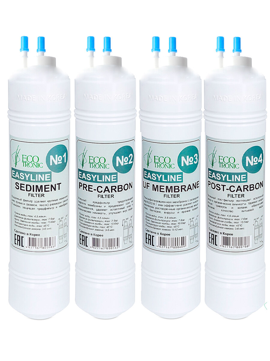 Комплект сменных картриджей для пурифайера с UF мембраной Ecotronic 12"(U-тип подключения