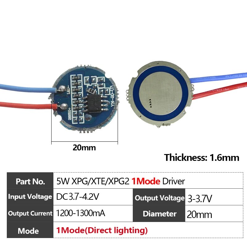 5W XPG/XTE/XPG2 1Mode Driver 20mm
