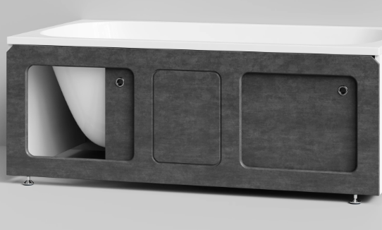 Экран-купе 180, МДФ, цвет серый камень, на ножках, раздвижной, регулировка по высоте