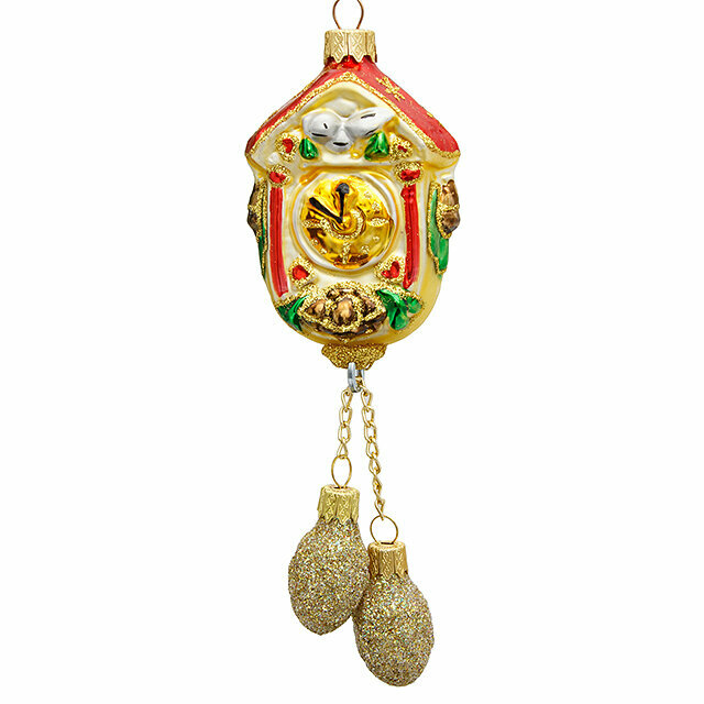 Стеклянная елочная игрушка Часы с кукушкой 22 см, подвеска, Коломеев, ФУ-202