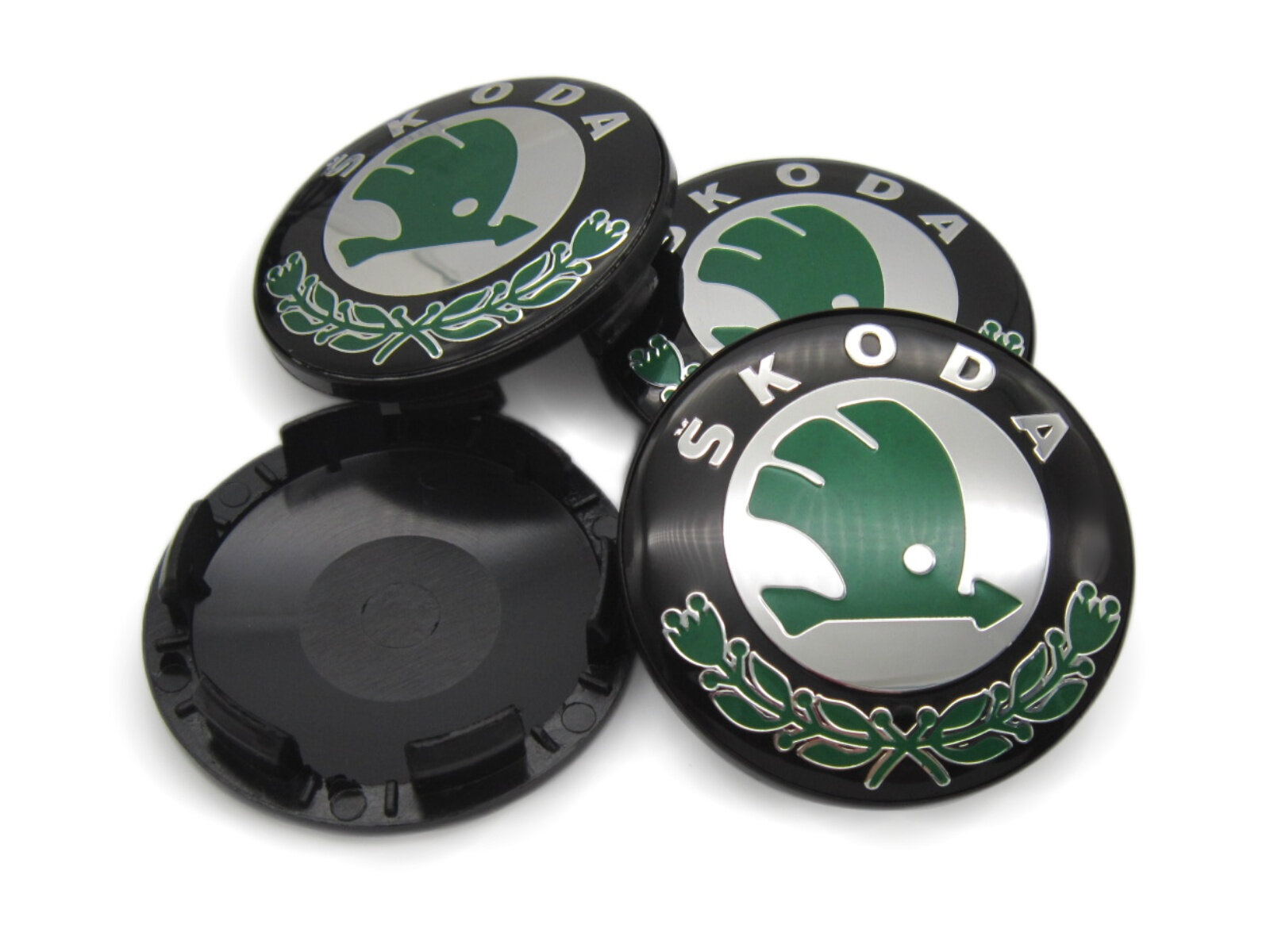 Колпачки, заглушки на литые диски КиК Шкода зеленые 62/55/10, комплект 4 шт.