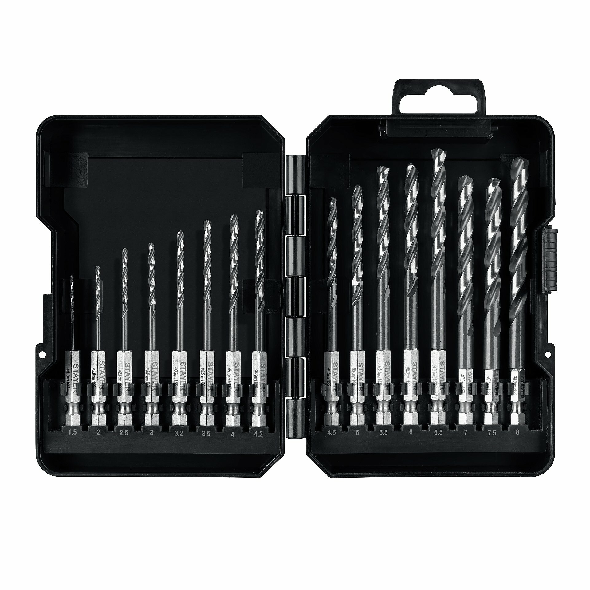 STAYER НЕХ-1/4″, 16 шт, набор сверл по металлу для винтовёртов и шуруповертов IMPACT READY (29603-H16)