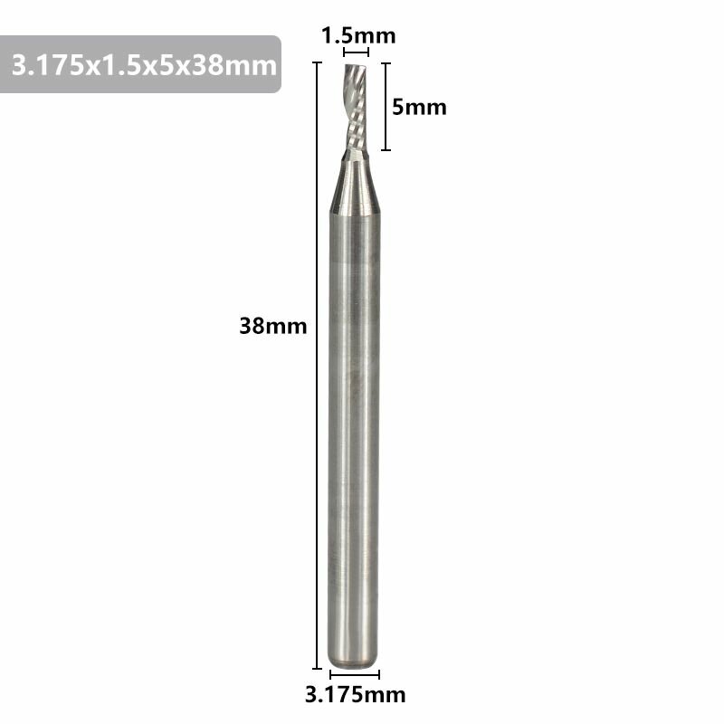 Фреза твердосплавная однозаходная XCAN, 3,175х1,5х5х38мм спиральная однозаходная по дереву и пластику