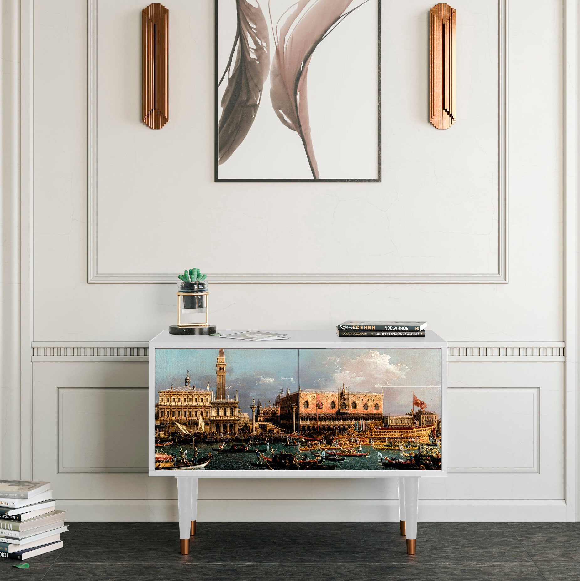 Комод - STORYZ - S1 The Bucintoro at the Molo on Ascension Day by Canaletto, Размер - 94 x 69 x 48 см, Цвет корпуса - , Белый