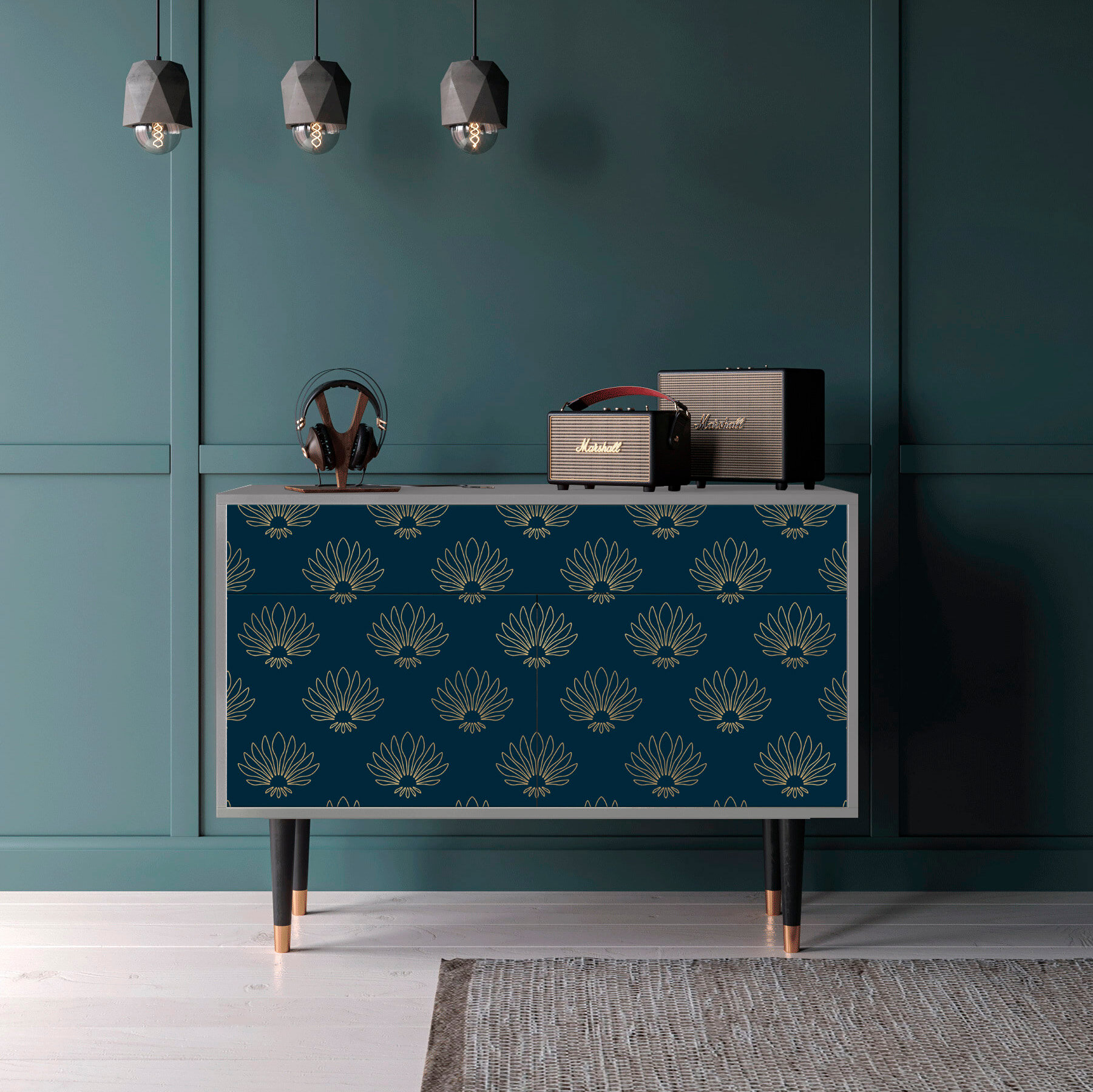 Комод - STORYZ - BS4 Blue Lotus, Размер - 115 x 85 x 48 см, Цвет корпуса - Серый