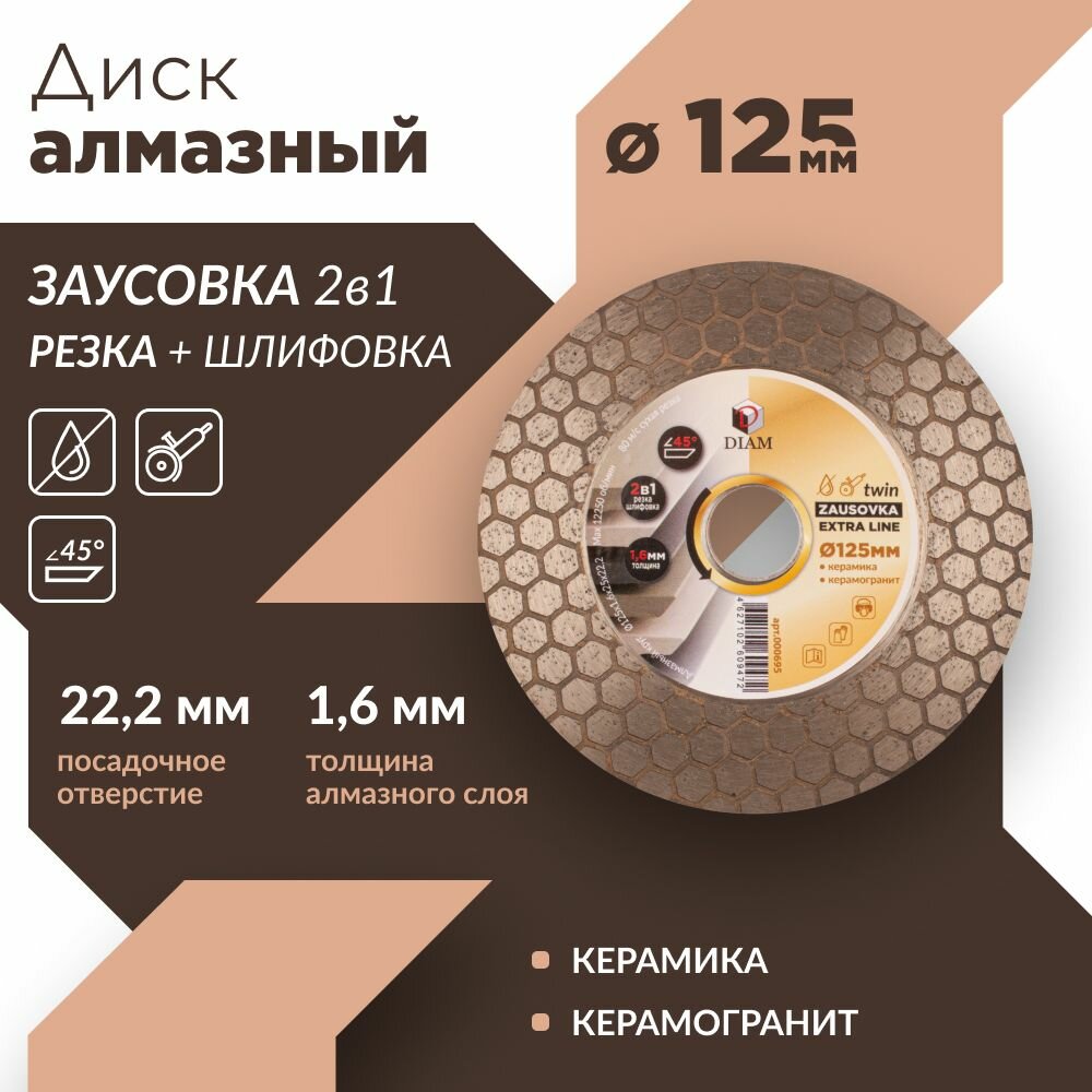 Специальный алмазный круг ZAUSOVKA Twin EXTRA LINE 125x1,6x25x22,2 (Керамогранит)