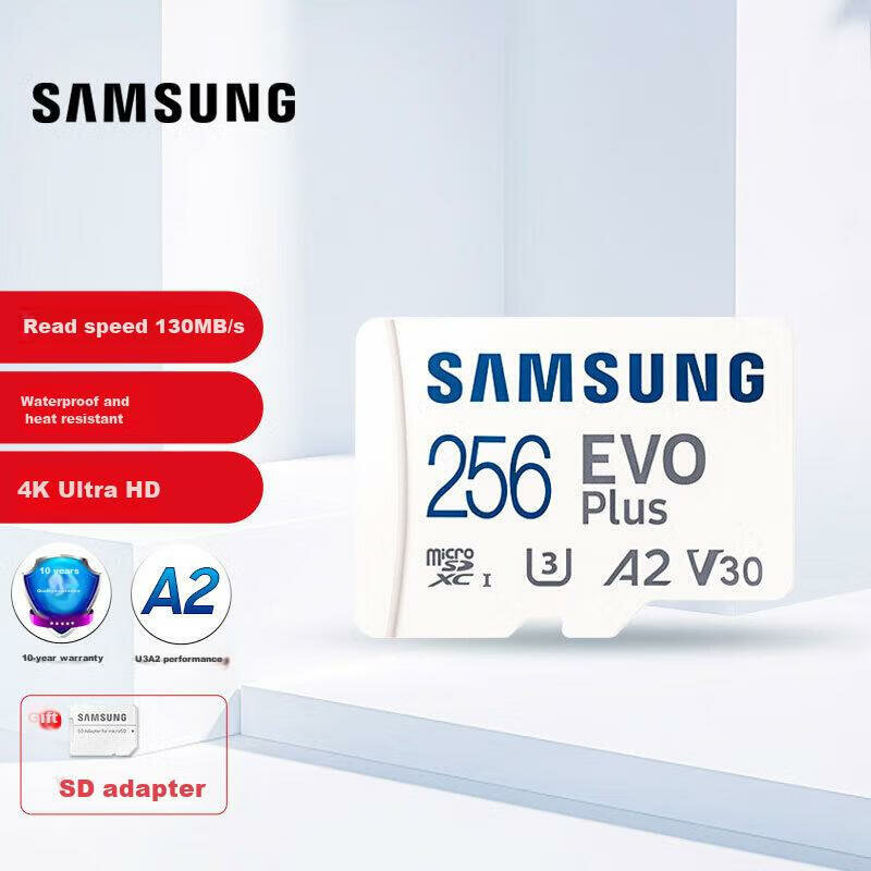 Карта памяти Samsung 256GB TF MicroSD, U3A2V30, for Phones, Tablets, And Game Consoles Supports 4K Video Read 160MB/s Write 120MB/s