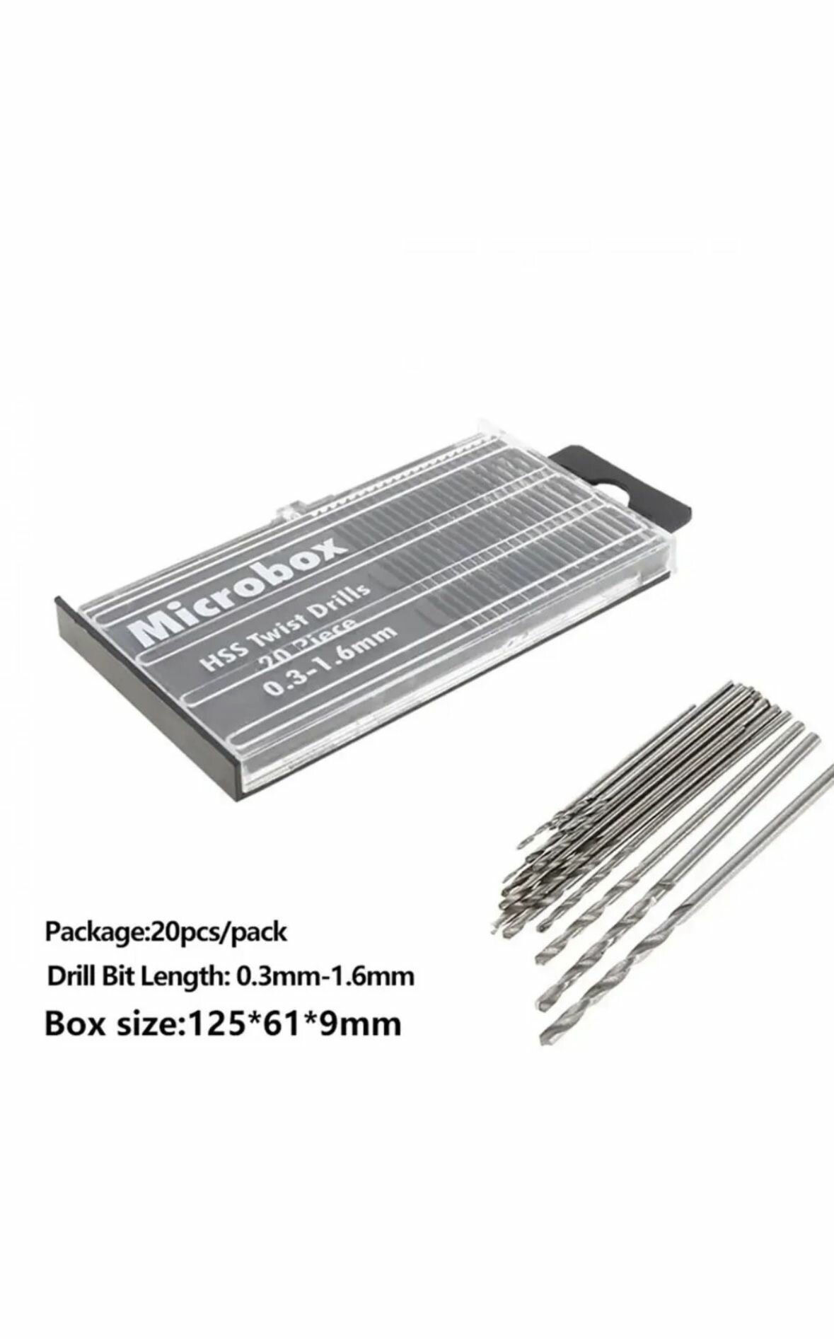 Набор микросверл из быстро-режущей стали, 0,3-1,6 мм, 20 шт./компл